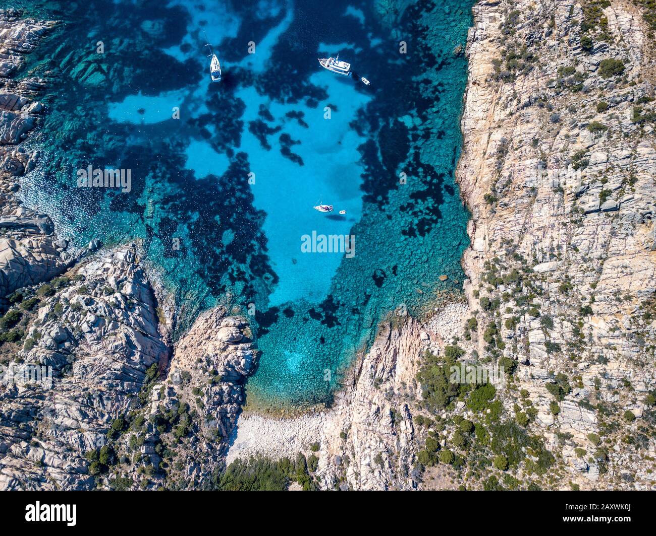Aerial view of the coast of Cala Coticcio, one of the most Beautiful ...