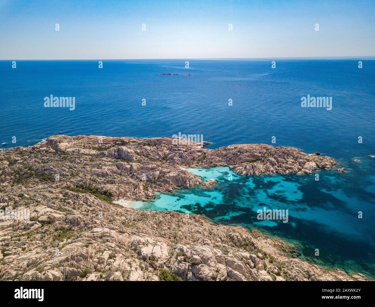 Aerial view of the coast of Cala Coticcio, one of the most Beautiful ...