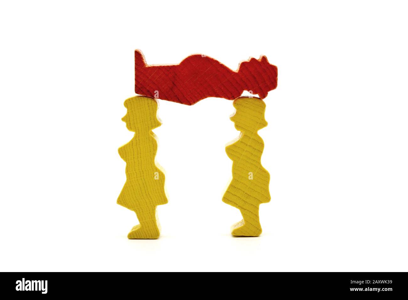 Two women figures carrying a man figure, concept, isolated on a white ...