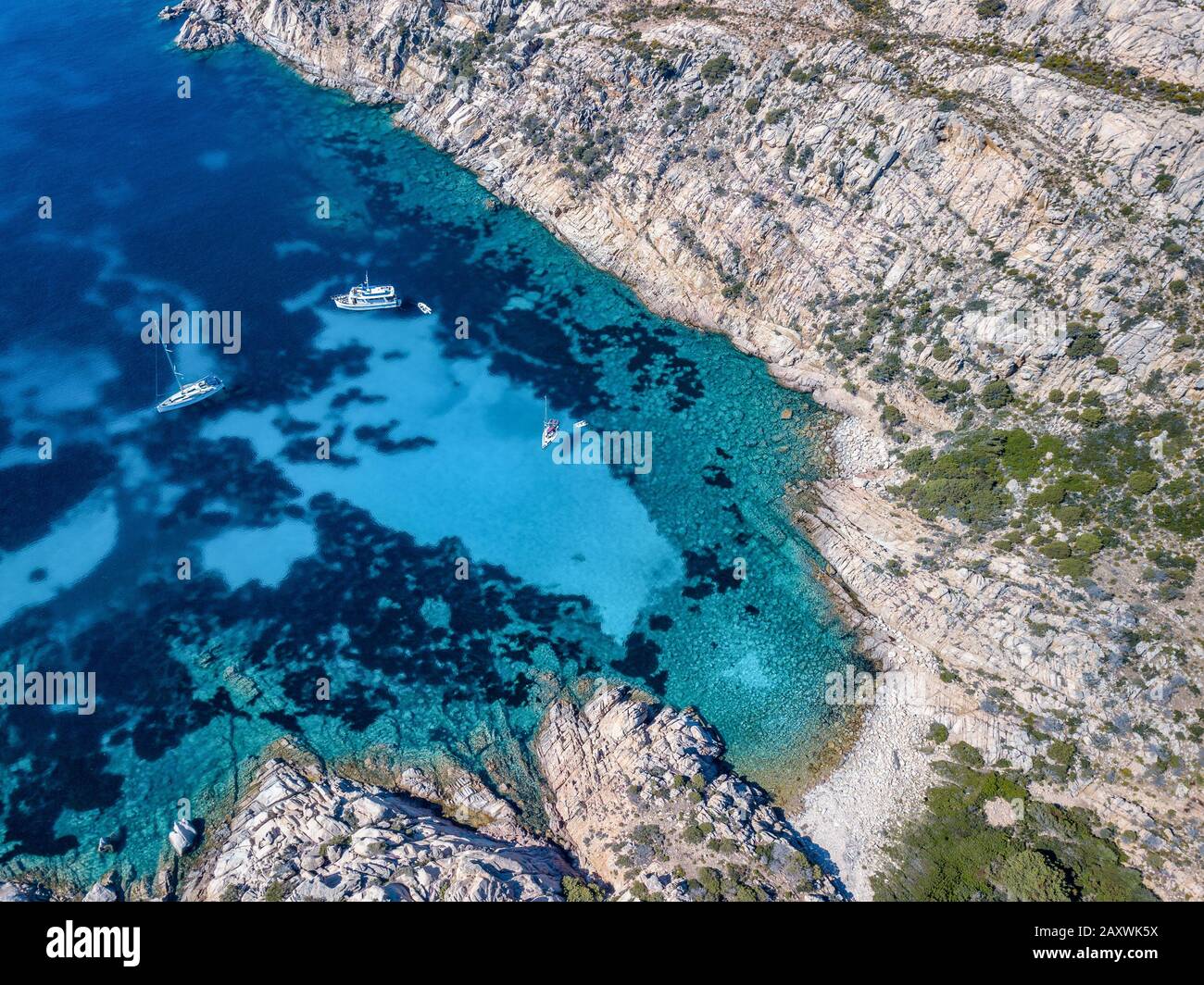 Aerial view of the coast of Cala Coticcio, one of the most Beautiful ...