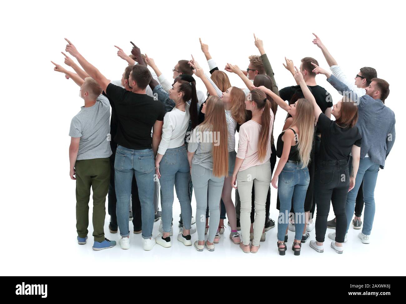 group of successful young people pointing in one direction Stock Photo ...