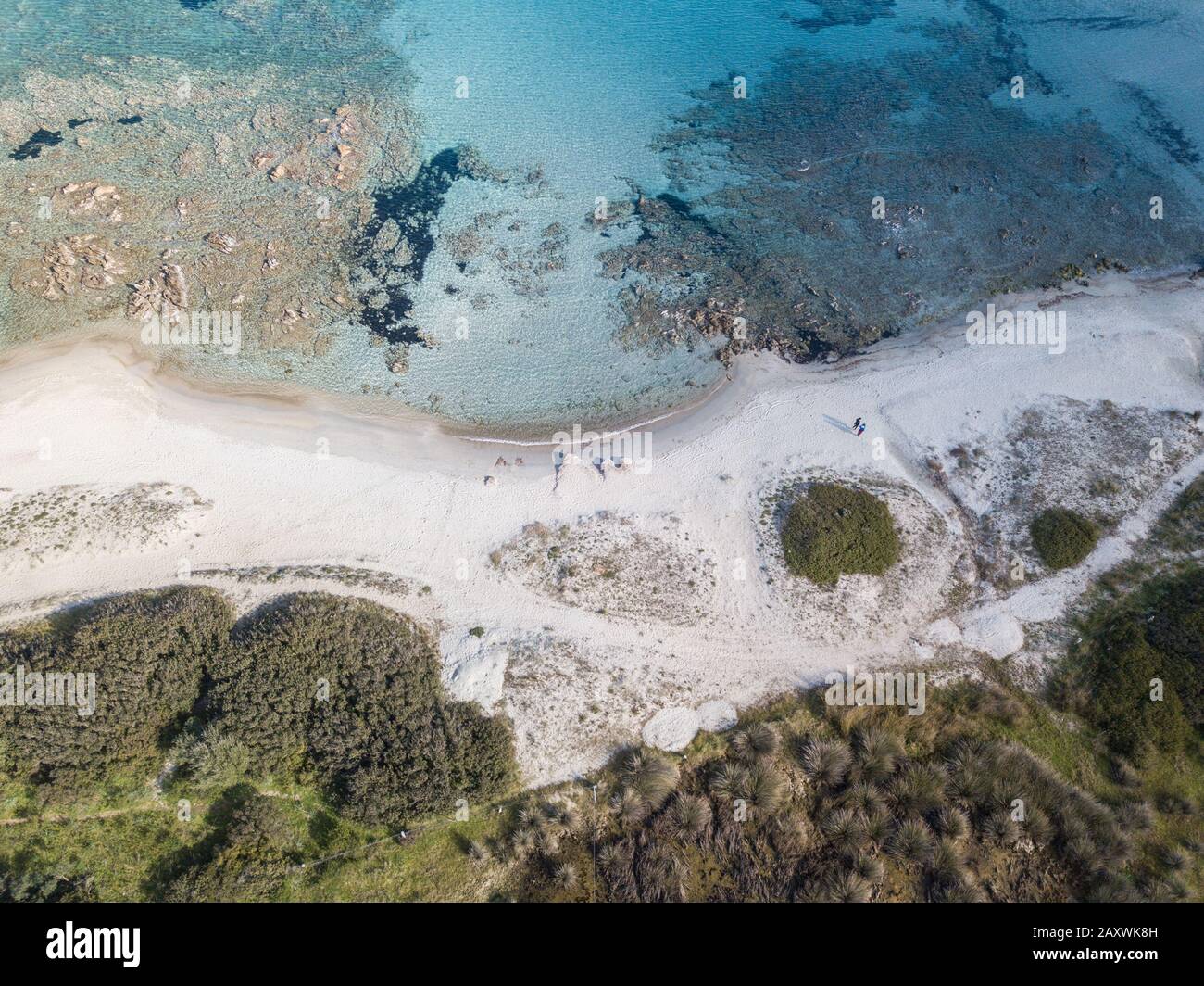 Aerial view of Pittulongu, White Beach in Olbia, blue water, amazing ...