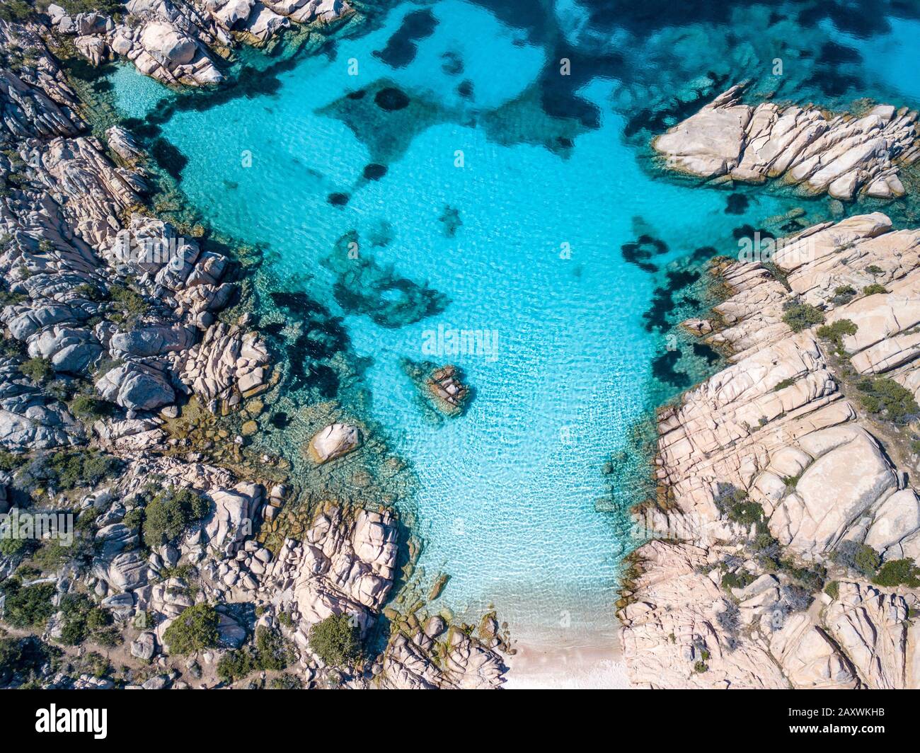 Aerial view of the coast of Cala Coticcio, one of the most Beautiful ...