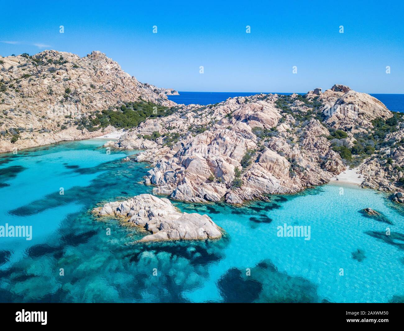 Aerial view of the coast of Cala Coticcio, one of the most Beautiful ...