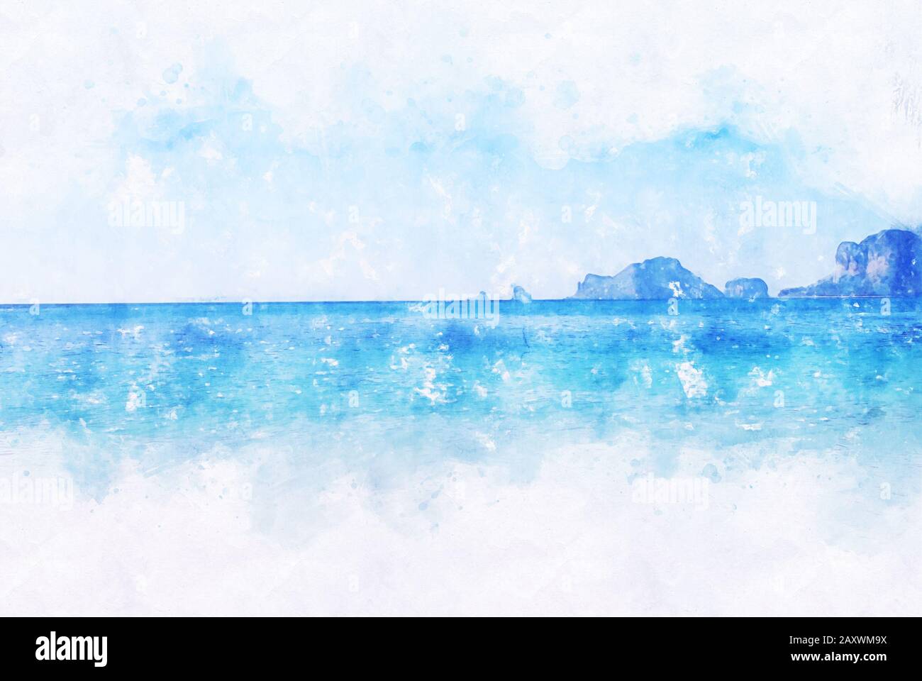 Abstract colorful wave sea ocean water in Krabi, Thailand on watercolor ...