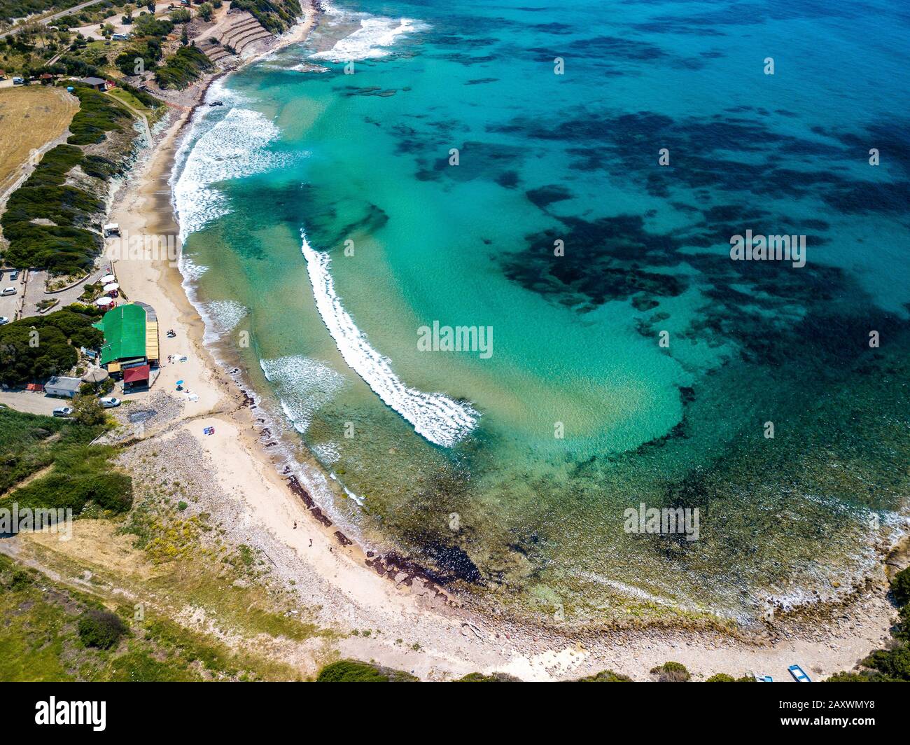 AERIAL VIEW OF THE BEAUTIFUL BEACH OF POGLINA ALSO CALLED HOPE BEACH ...