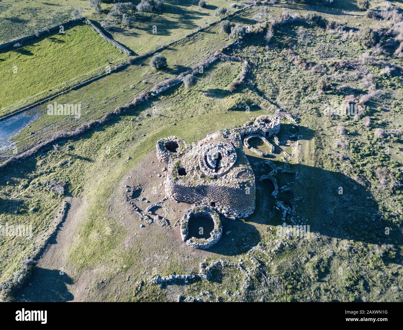 AERIAL VIEW OF THE FAMOUS AND GREAT NURAGHE LOSA, SARDINIA Stock Photo ...