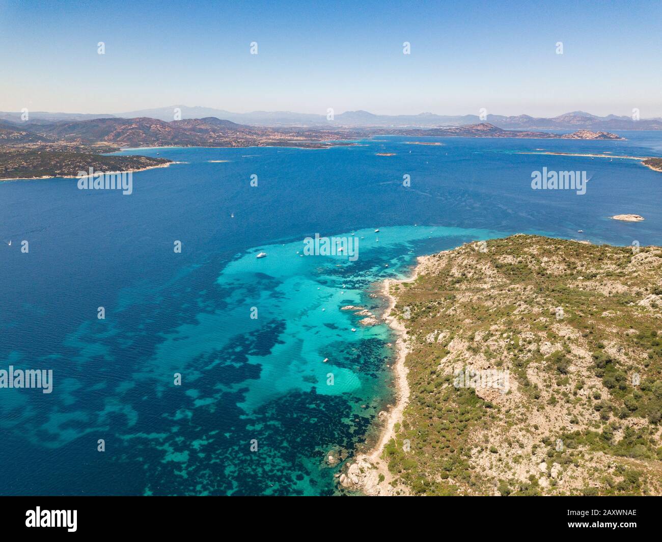 Aerial view of the island of Tavolara and Molara with its beautiful ...