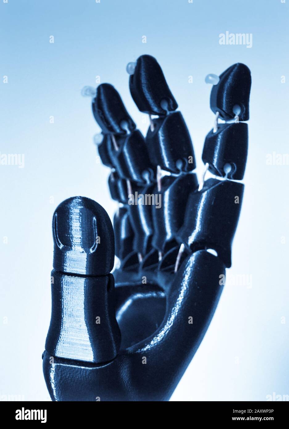 Robot hand fingers from plastic close-up. Automatic three dimensional ...