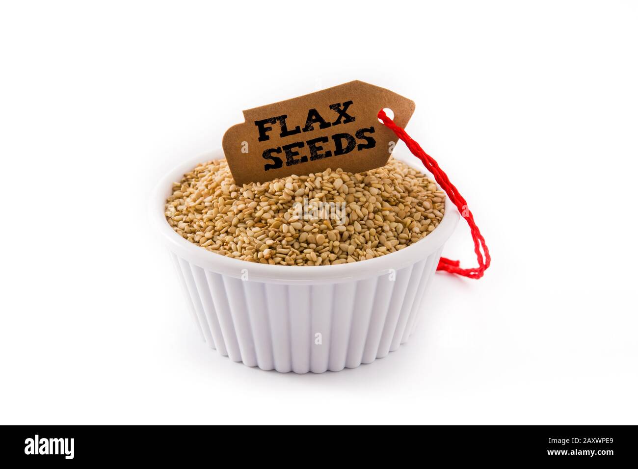 Golden flax seeds in white bowl isolated on white background Stock ...