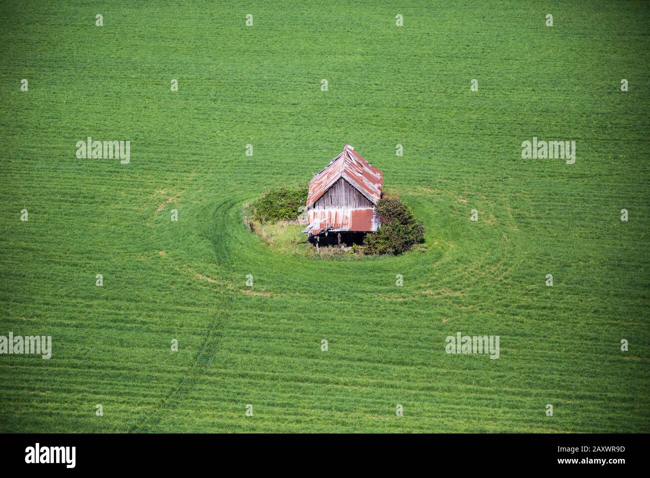 aerial view of old barn in farm field Stock Photo - Alamy