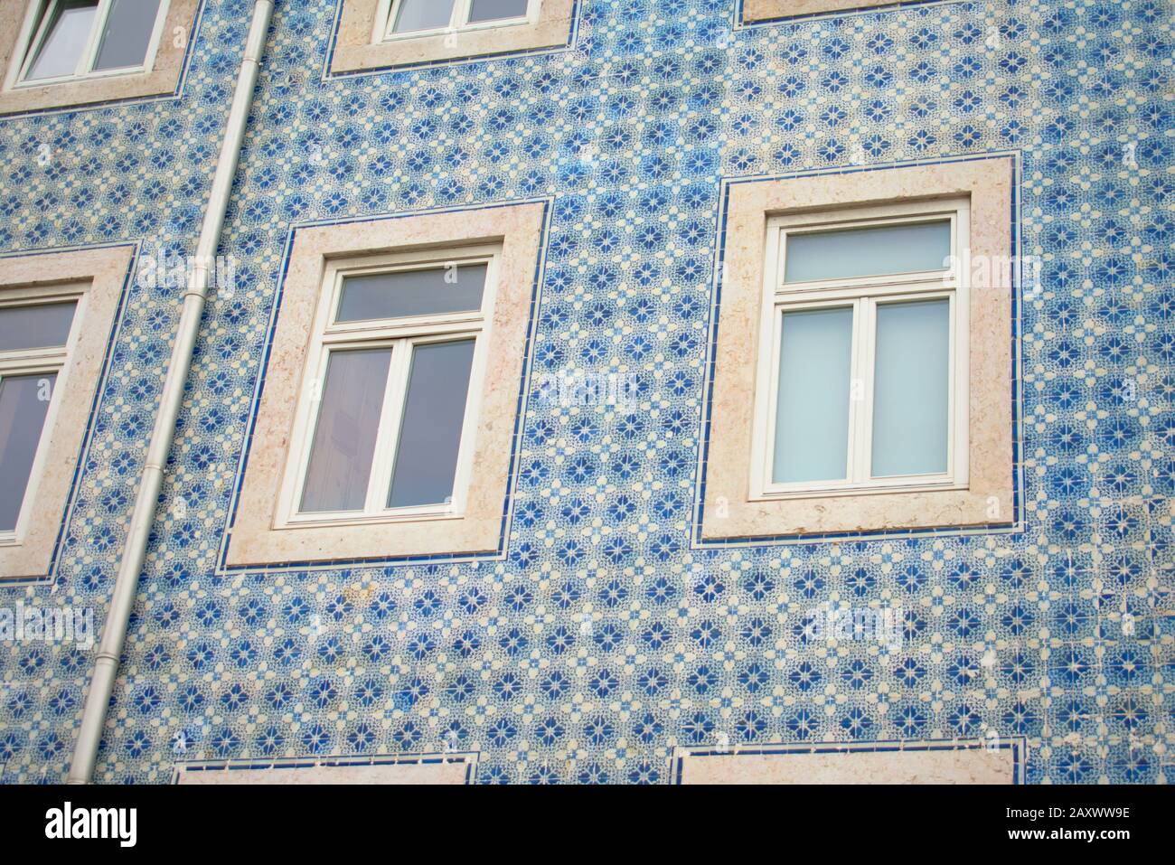 Traditional blue Portuguese side of tiled building in Lisbon Stock ...