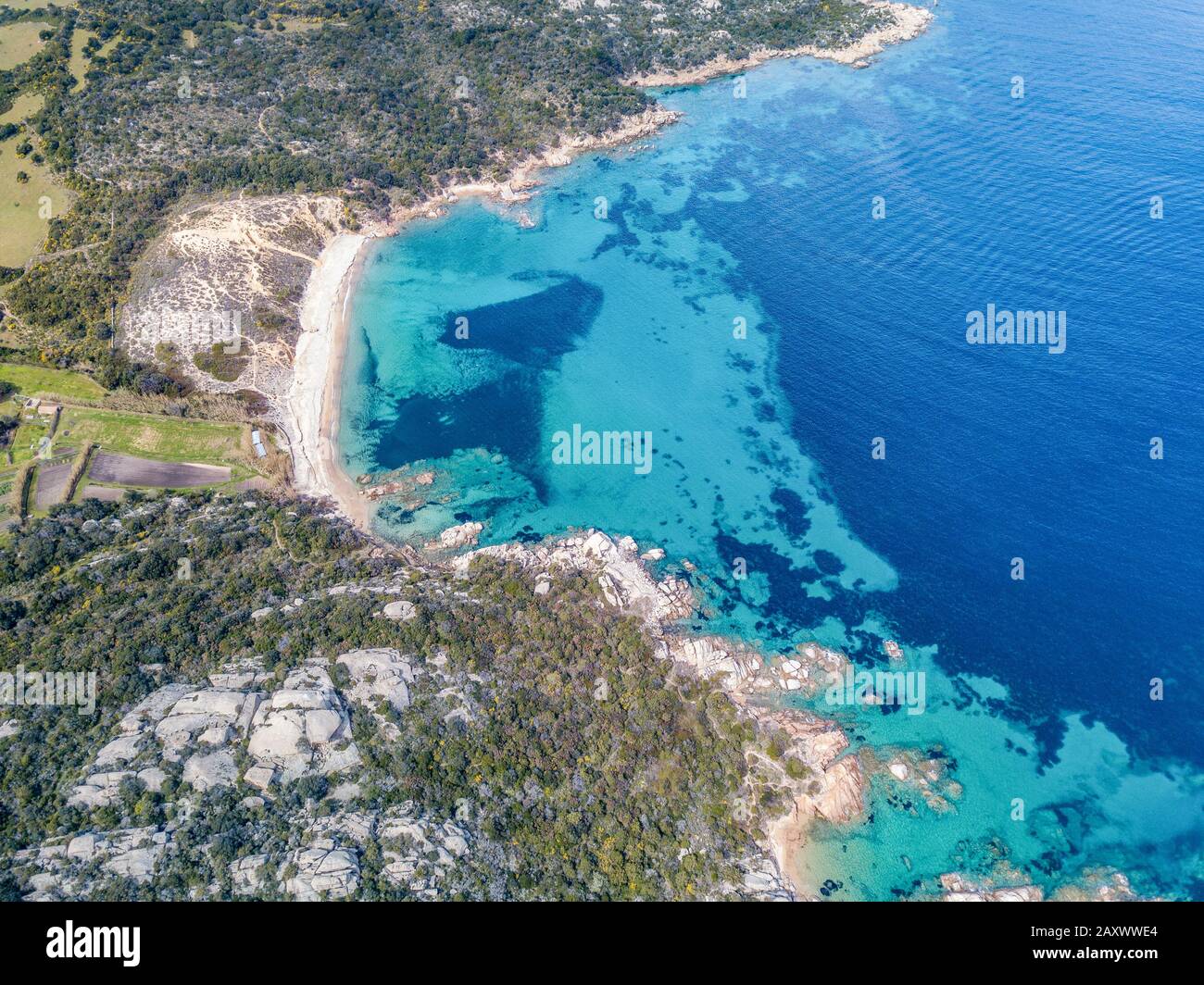 BEAUTIFUL AERIAL VIEW OF THE BEACH OF CALA DI TRANA WITH ITS GOLDEN ...