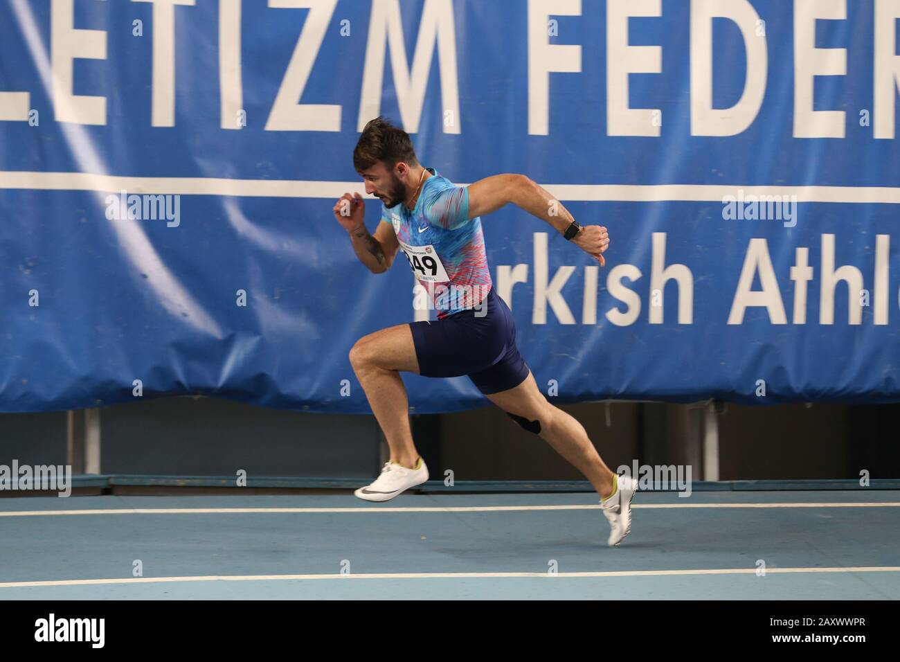 ISTANBUL, TURKEY - JANUARY 26, 2020: Undefined athlete running during ...