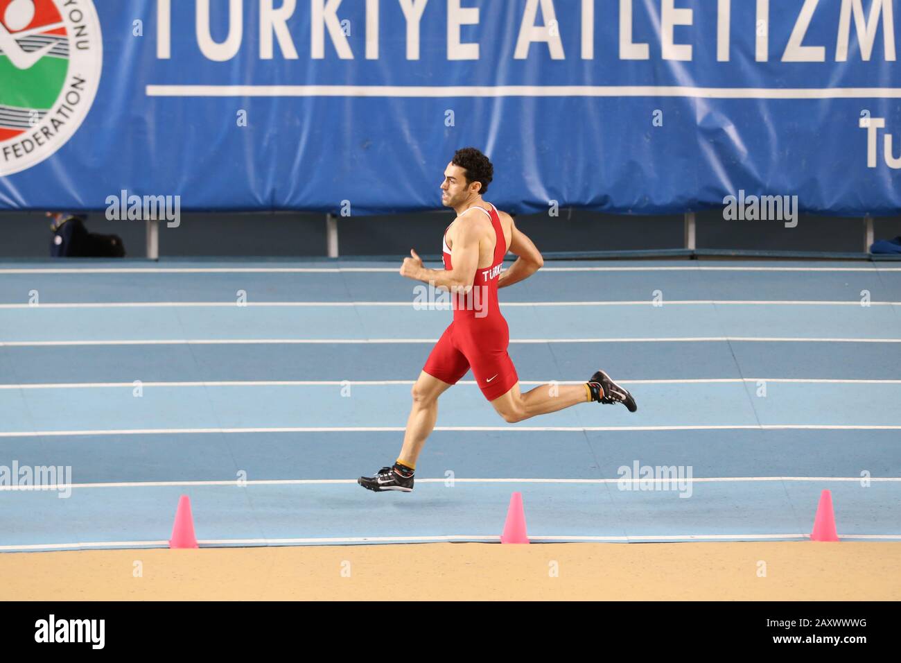 ISTANBUL, TURKEY - JANUARY 26, 2020: Undefined athlete running during ...