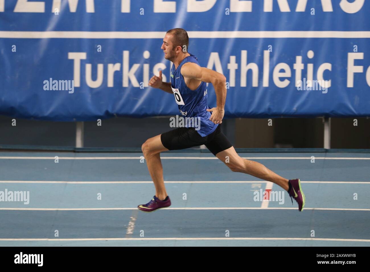 ISTANBUL, TURKEY - JANUARY 26, 2020: Undefined athlete running during ...