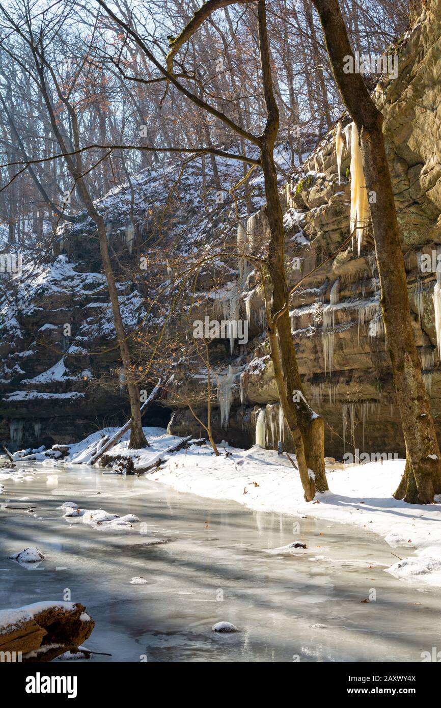 Frozen trails on a cold winter morning. Starved rock state park ...