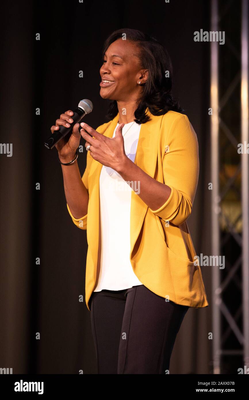 February 8, 2020: Tamika Catchings, former WNBA star, speaks at the ...