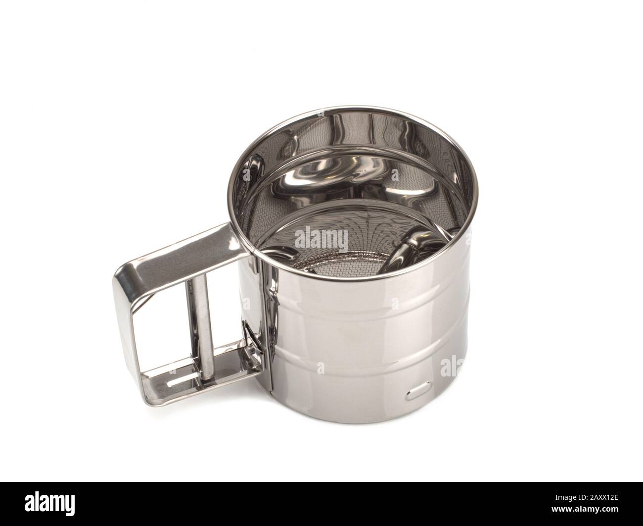 Metal flour sifter. Isolated on white background Stock Photo - Alamy