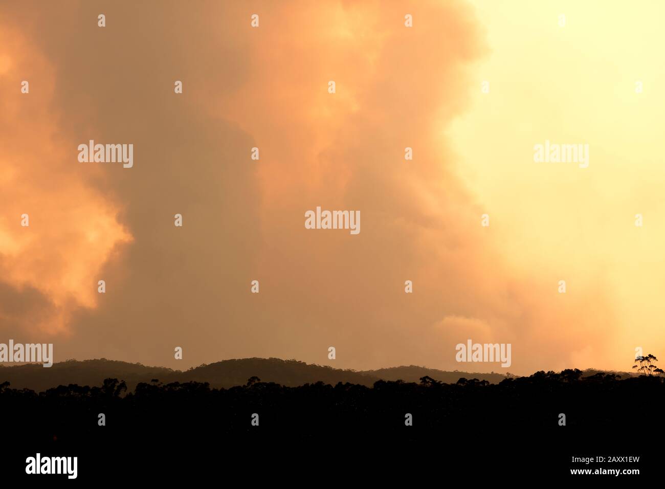 Bush fire smoke in a valley in The Blue Mountains in Australia Stock ...