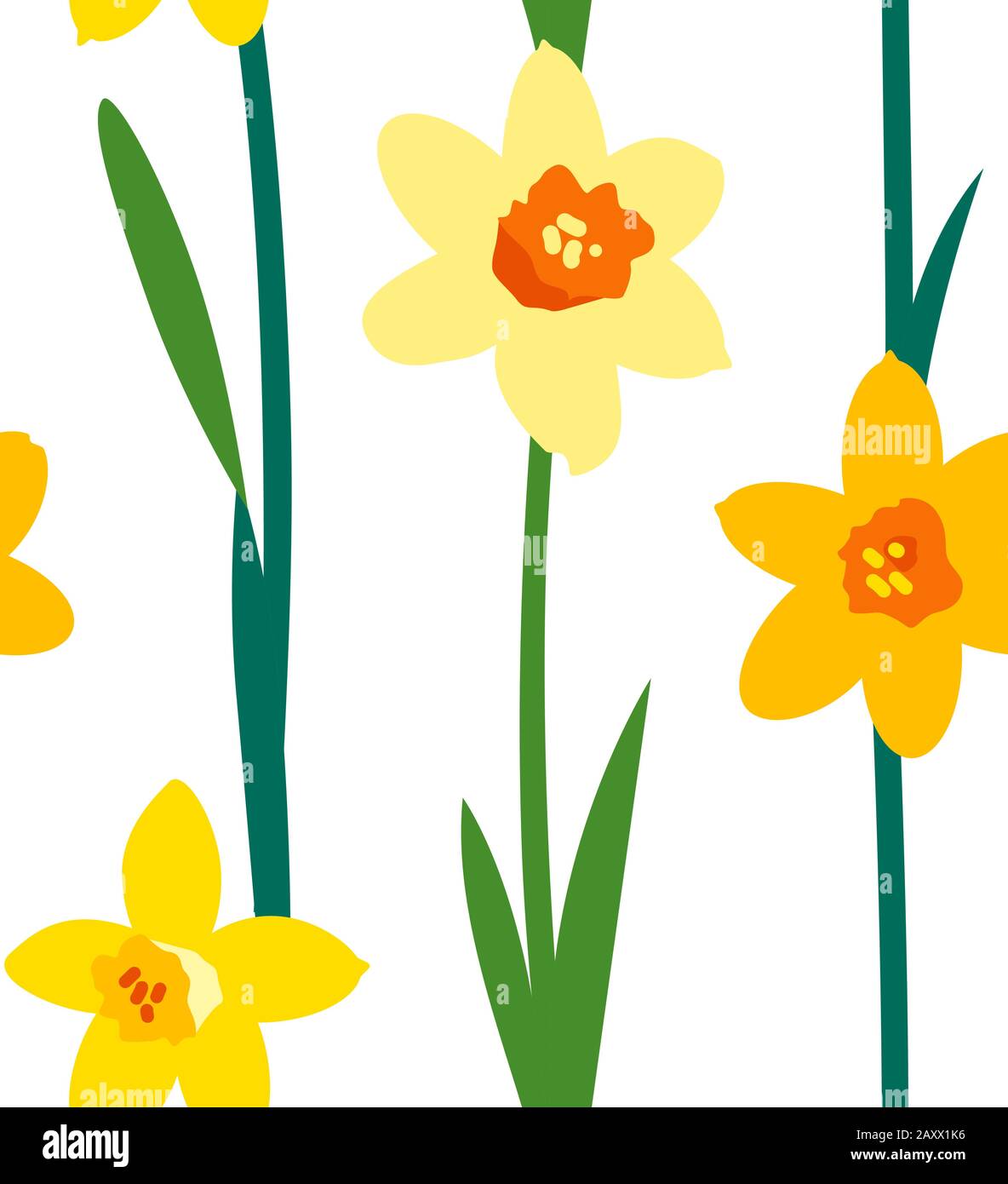 Floral seamless pattern with yellow daffodils and green branches ...