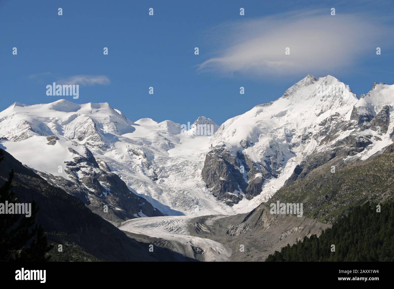 The Morteratsch glacier in Pontresina near St. Moritz, Switzerland, a ...