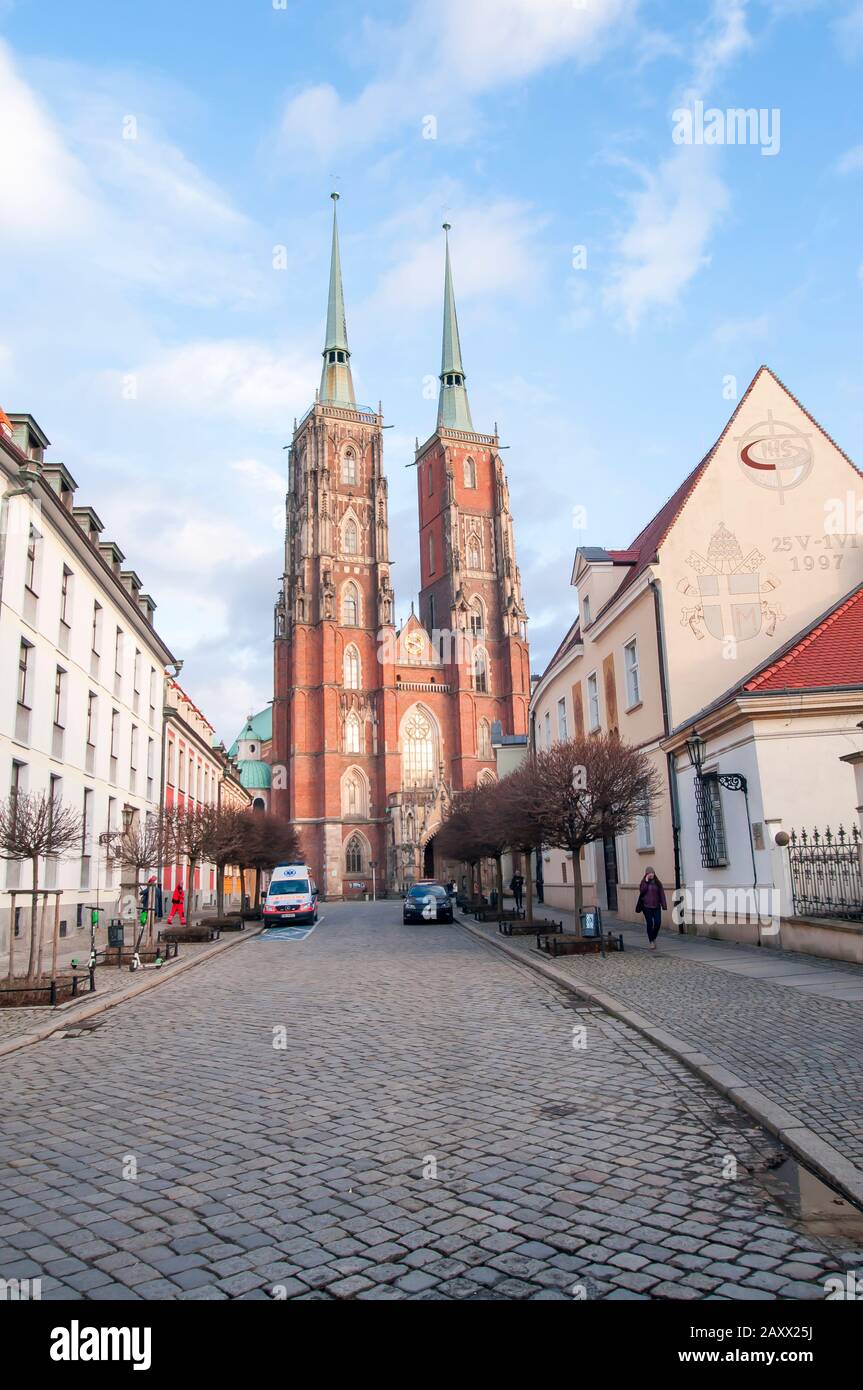 Wroclaw, Poland, February 2020. Gothic cathedral of St. John the ...