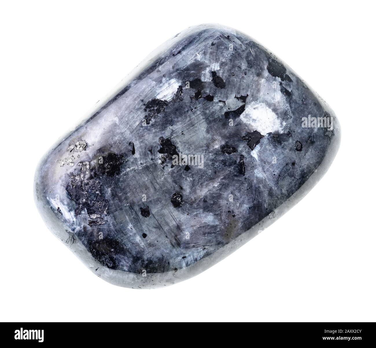 tumbled larvikite (norwegian labradorite) gem cutout on white ...