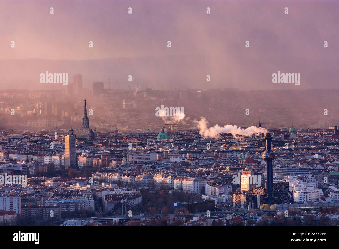 Wien, Vienna: Waste incineration plant Spittelau, Stephansdom (St ...