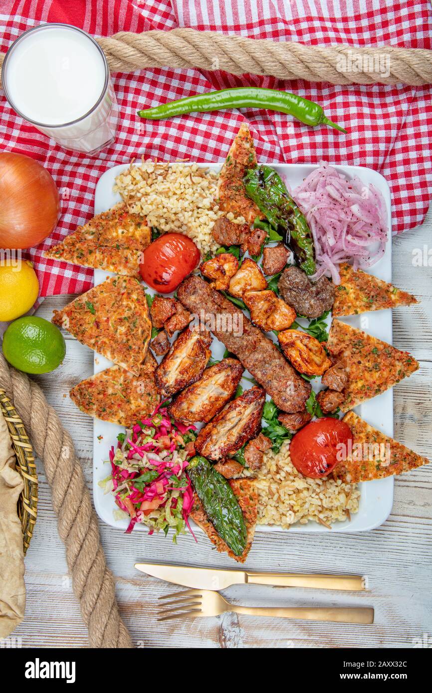 Turkish and Arabic Traditional Ramadan Mix Kebab Plate inside Adana ...