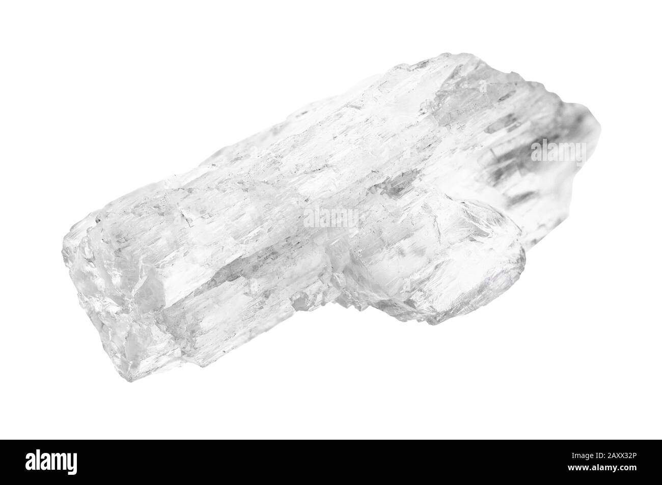 unpolished crystalline petalite (castorite) rock cutout on white ...