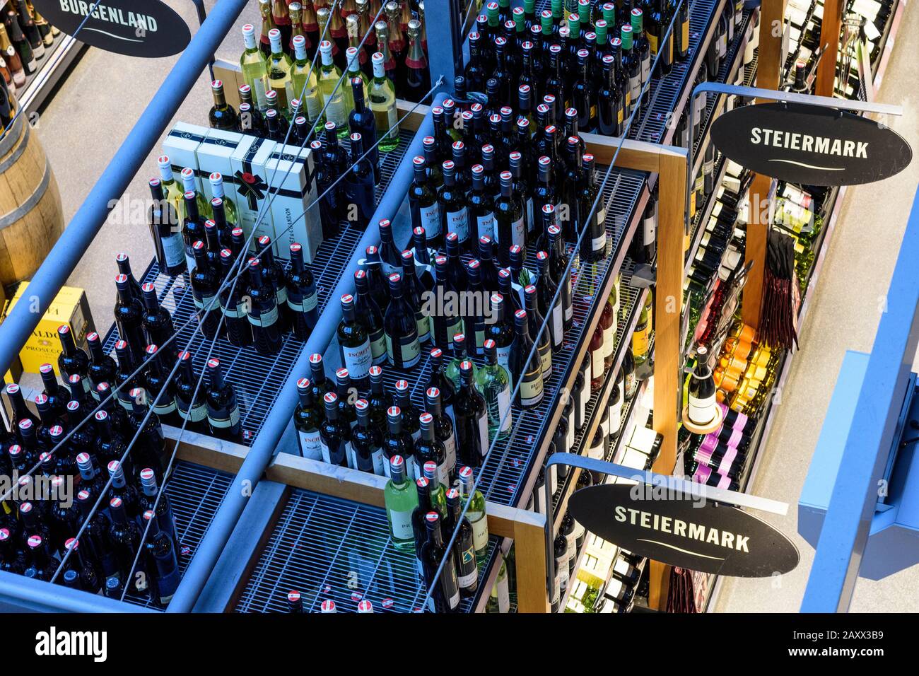 Wien, Vienna: Austrian wine bottles, shelf, Interspar hypermarket ...