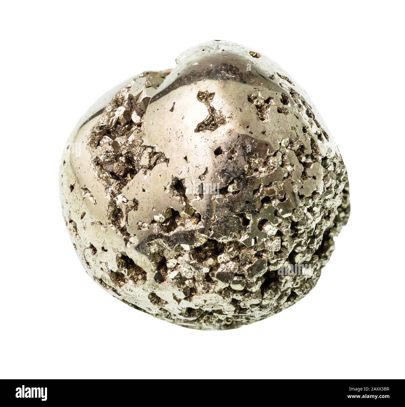 tumbled pyrite (iron pyrite, fool's gold) stone cutout on white ...