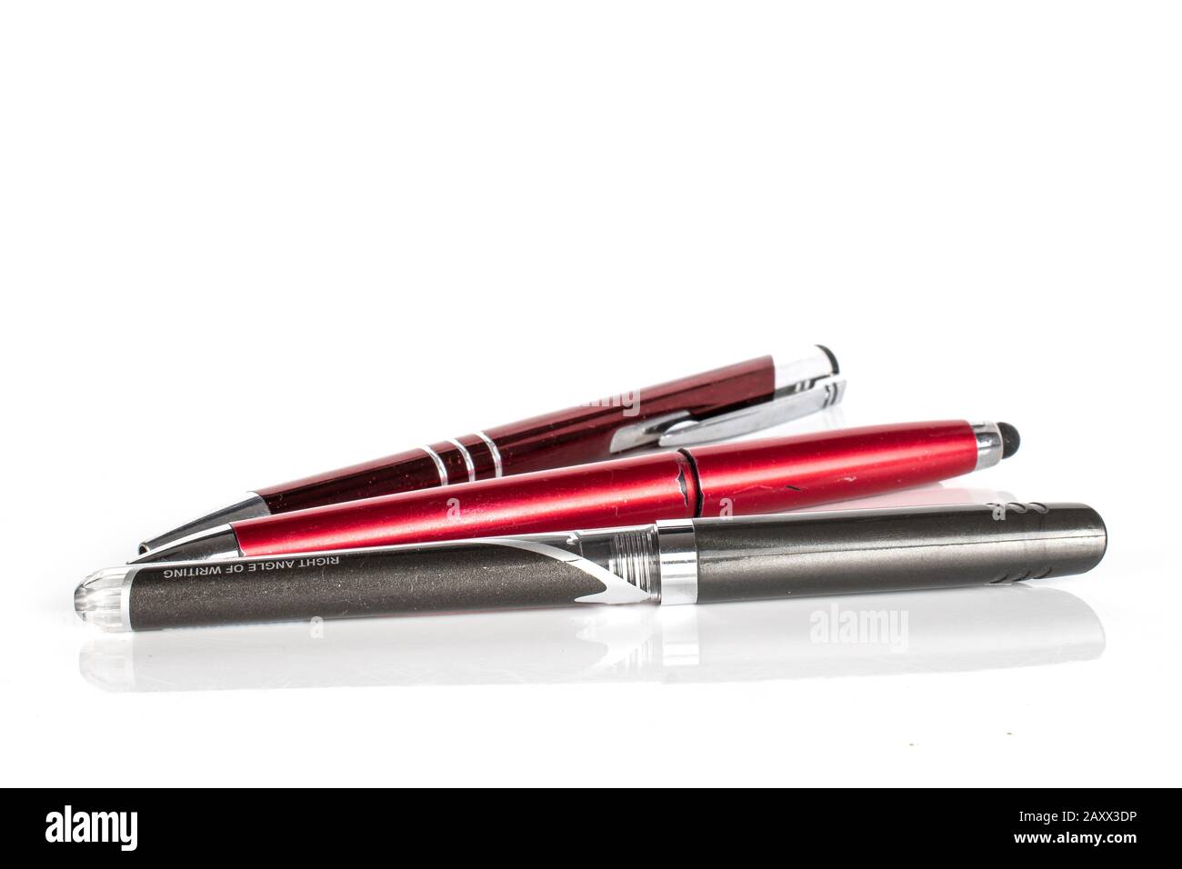 Group of three whole writing ballpoint pen isolated on white background ...