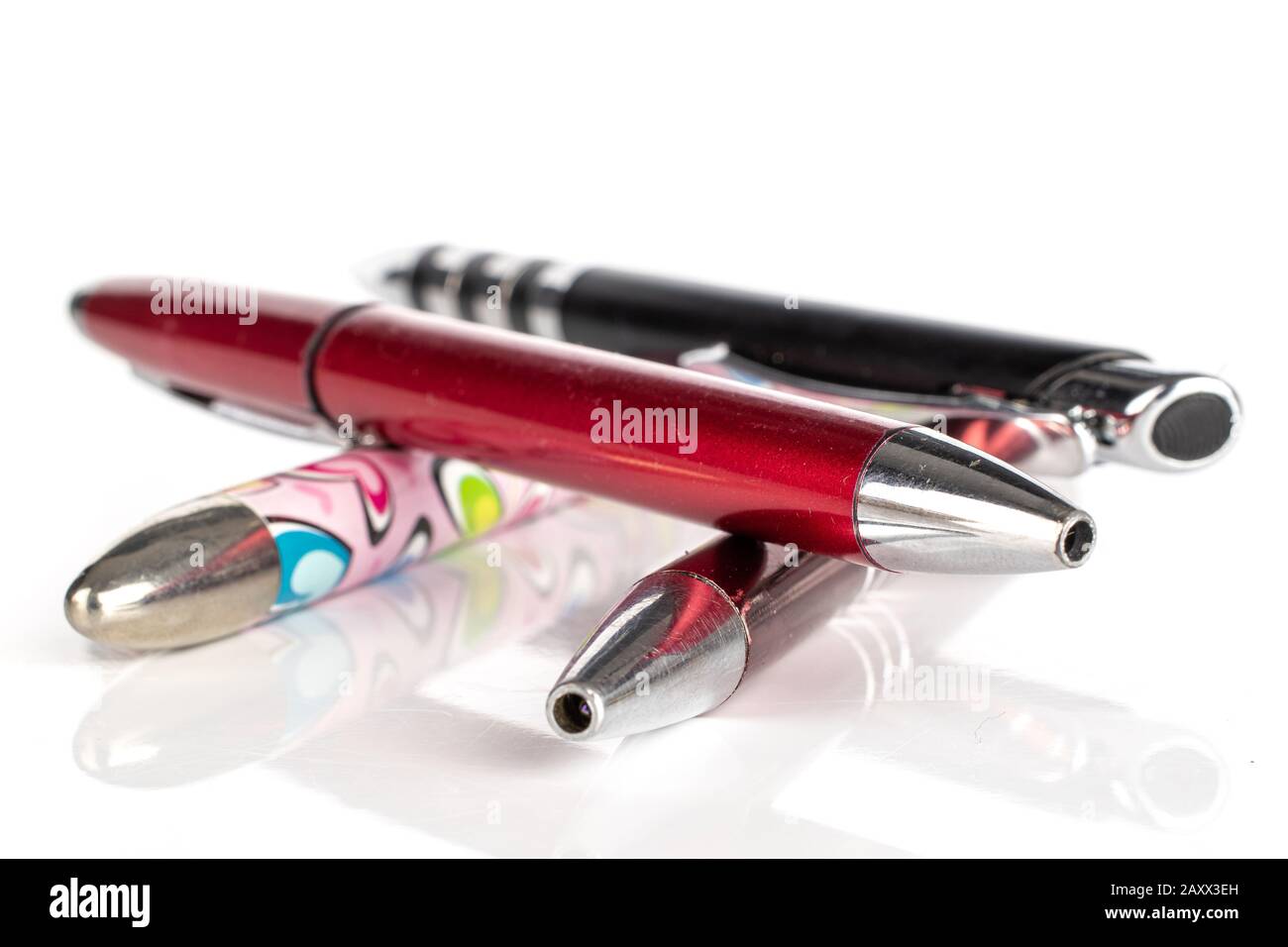 Group of four whole writing ballpoint pen isolated on white background ...