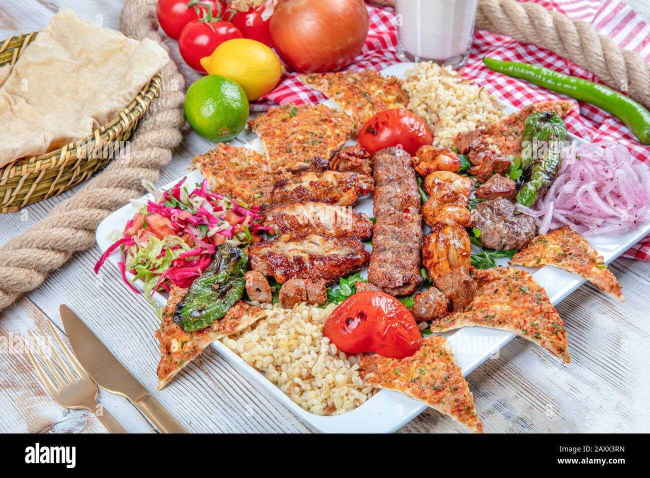 Turkish and Arabic Traditional Ramadan Mix Kebab Plate inside Adana ...