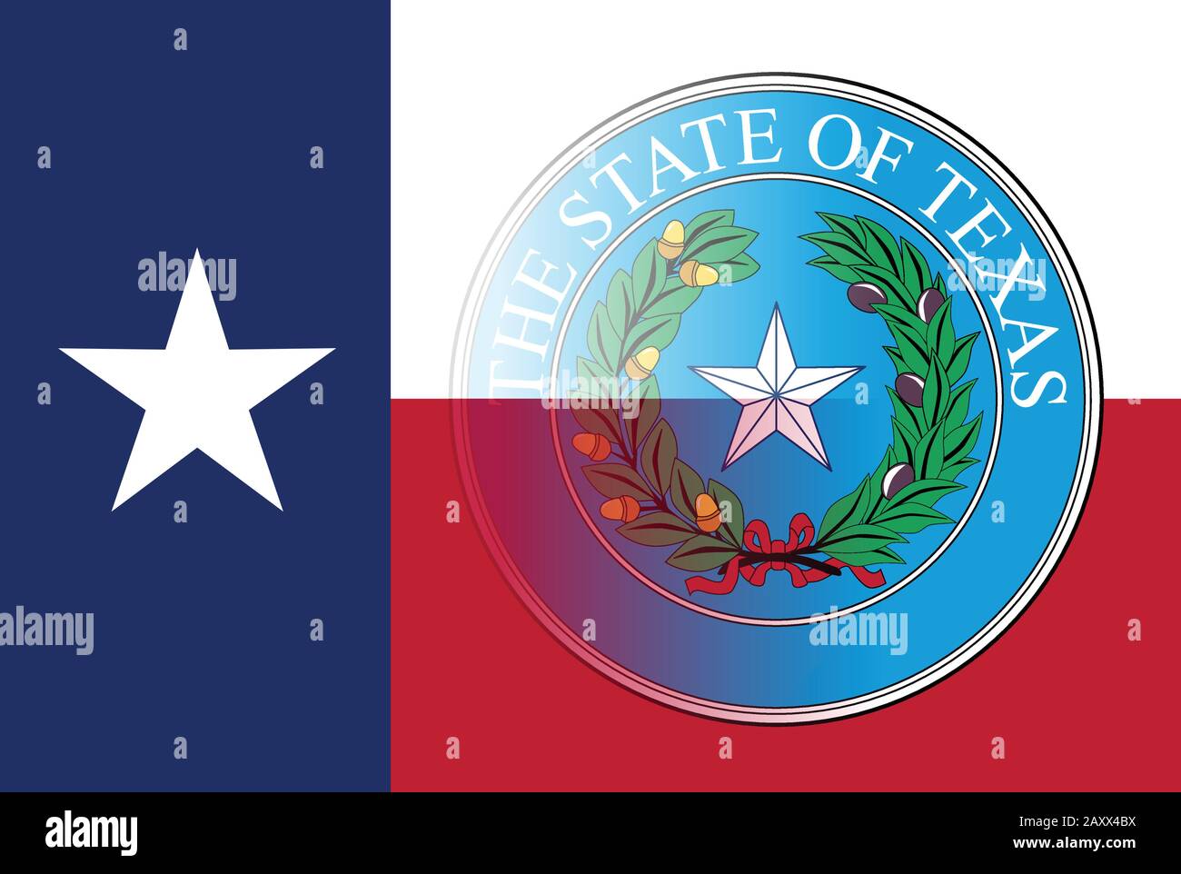 The flag of the USA state of TEXAS with the state seal faded into the ...