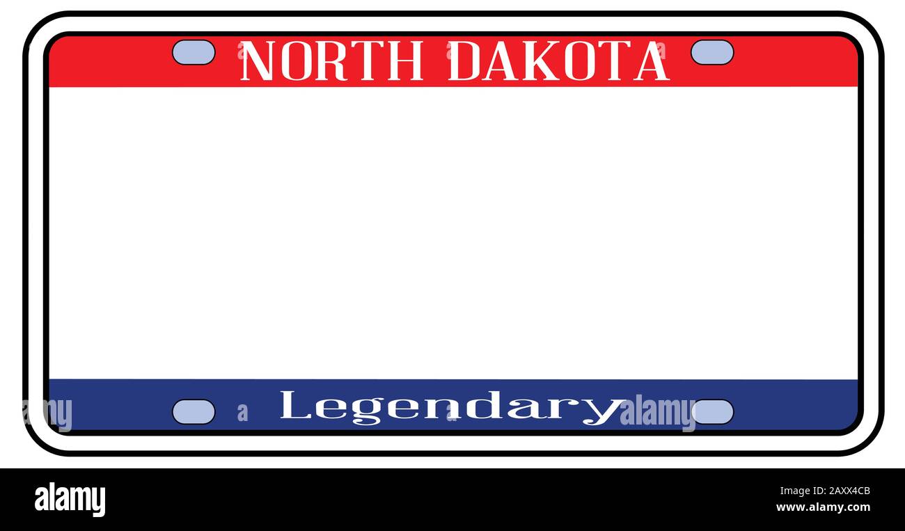 Blank North Dakota license plate in the colors of the state flag over a ...