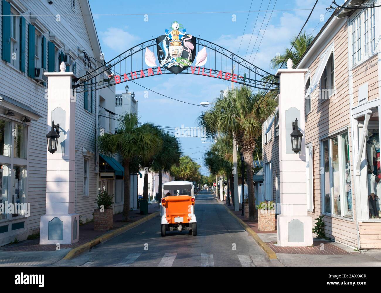 The entrance arch into Key West town Bahama Village district with the ...