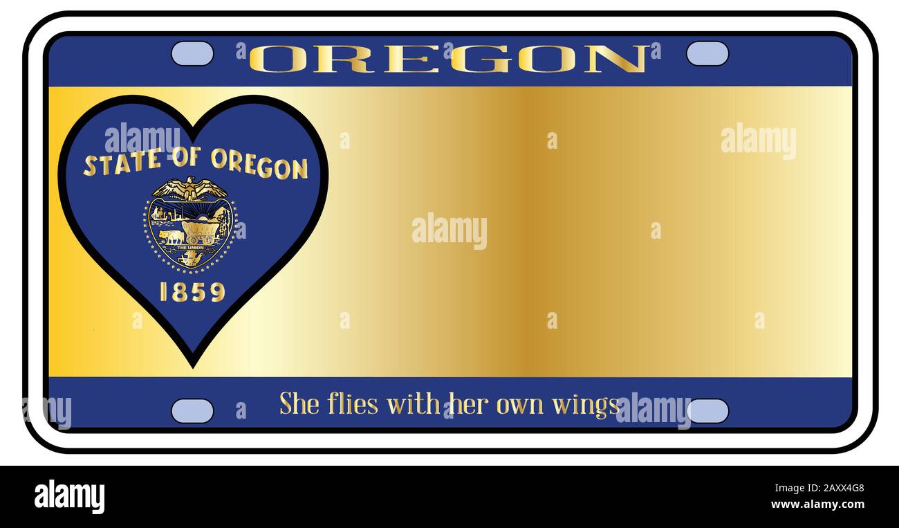 Oregon state license plate in the colors of the state flag with the ...