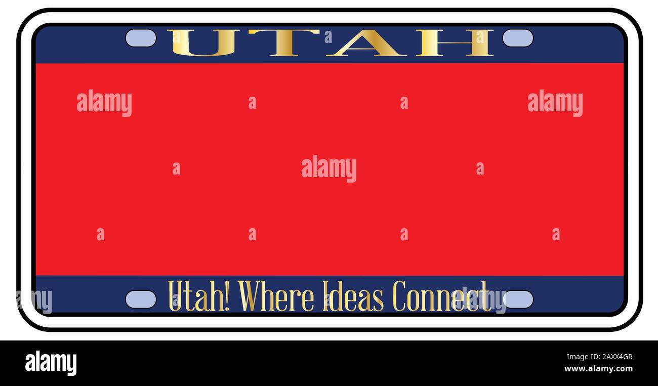 Blank Utah license plate in the colors of the state flag over a white ...