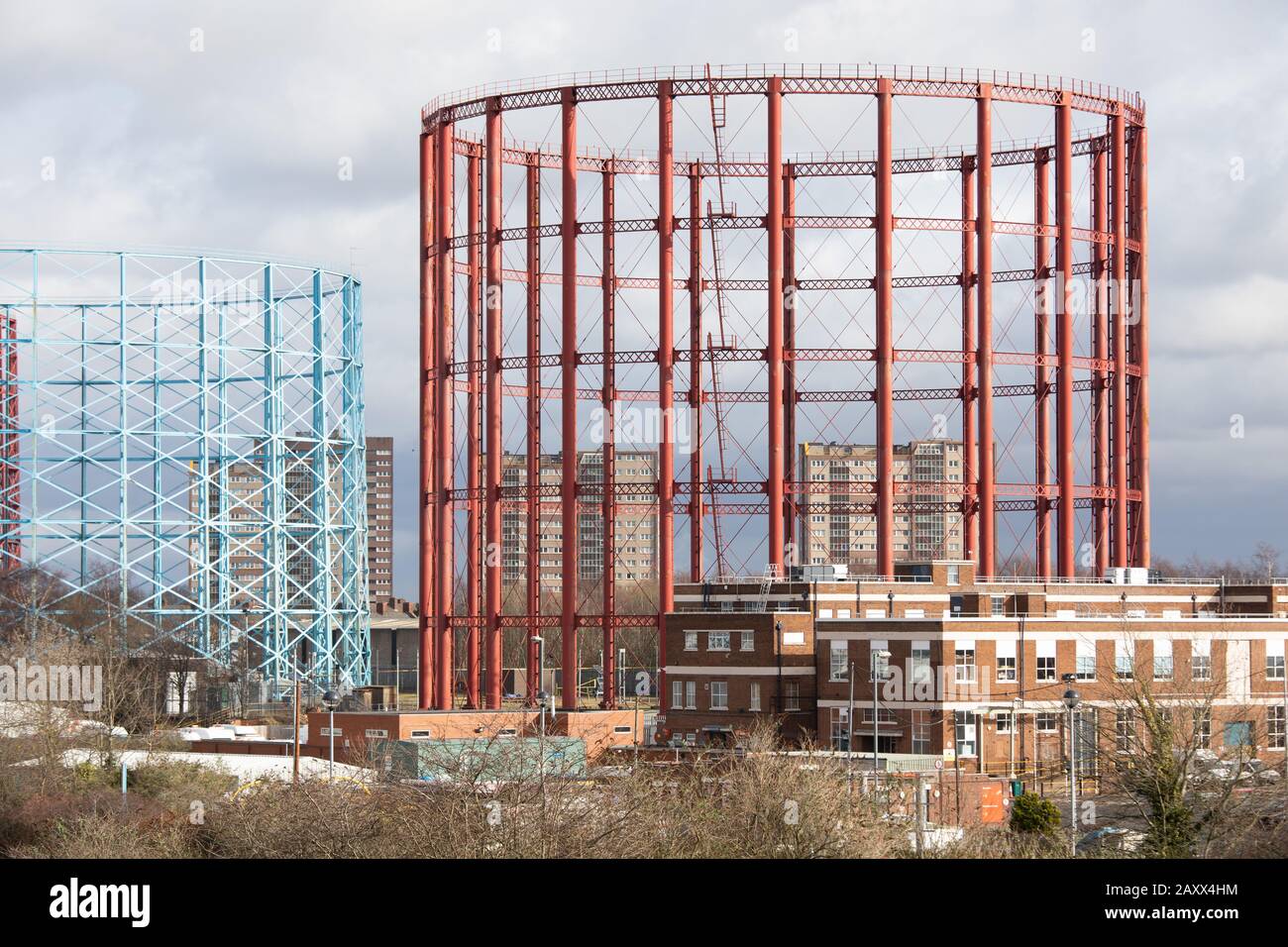 The Gas towers in Saltley Birmingham. The towers are a landmark on the ...