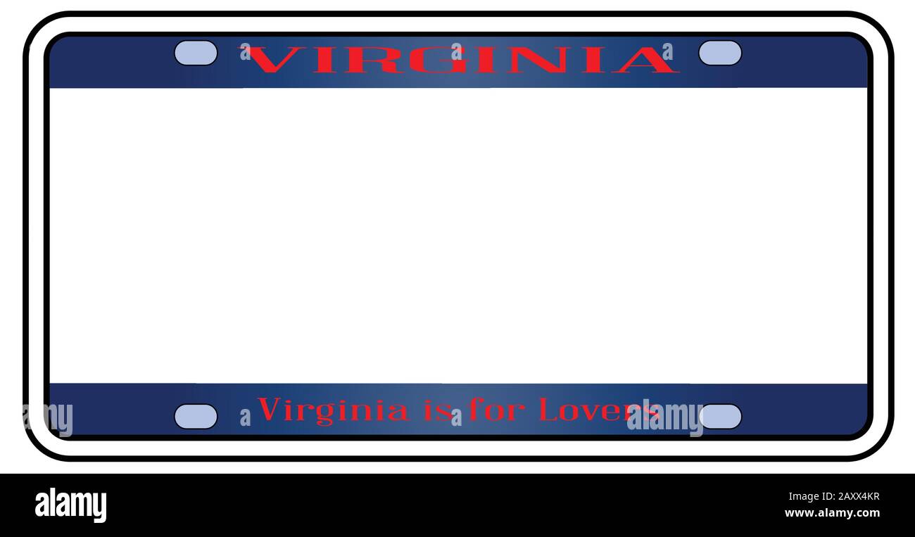 Blank Virginia license plate in the colors of the state flag over a ...