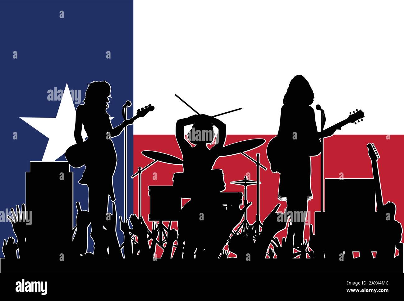 The flag of the USA state of TEXAS as a background to a girl band ...