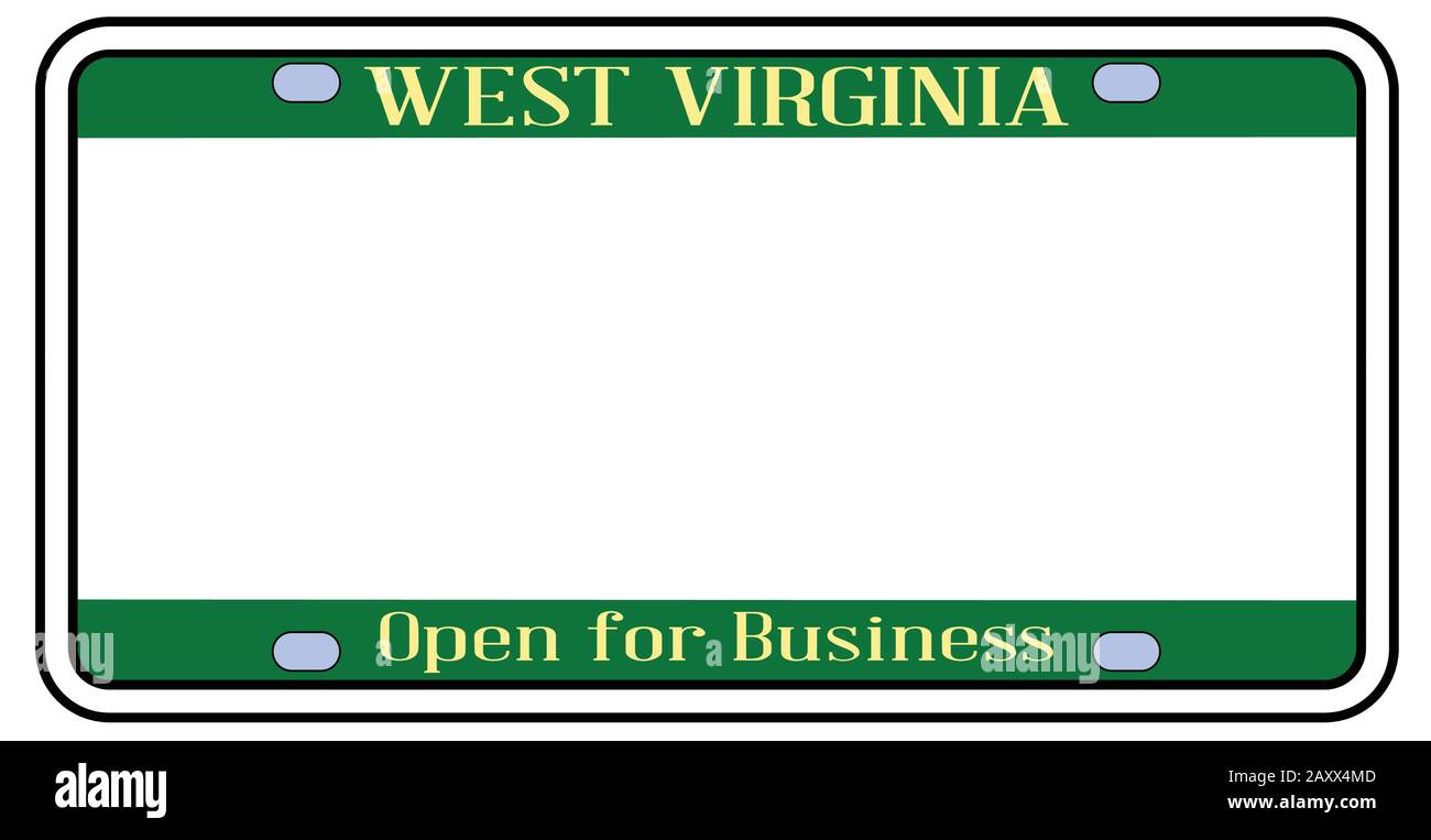 Blank West Virginia license plate in the colors of the state flag over ...