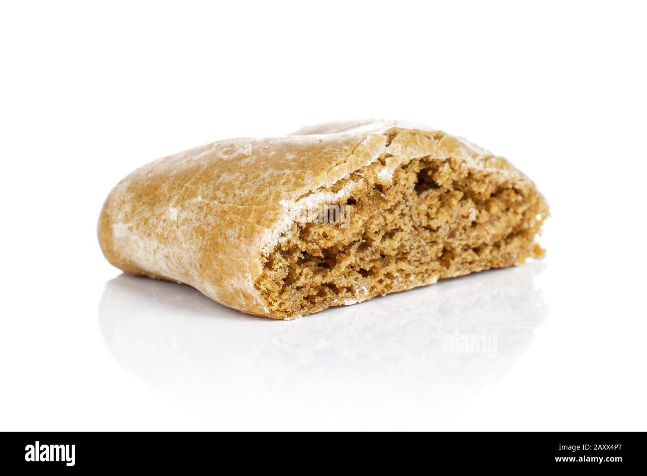 One half of sweet brown gingerbread isolated on white background Stock ...