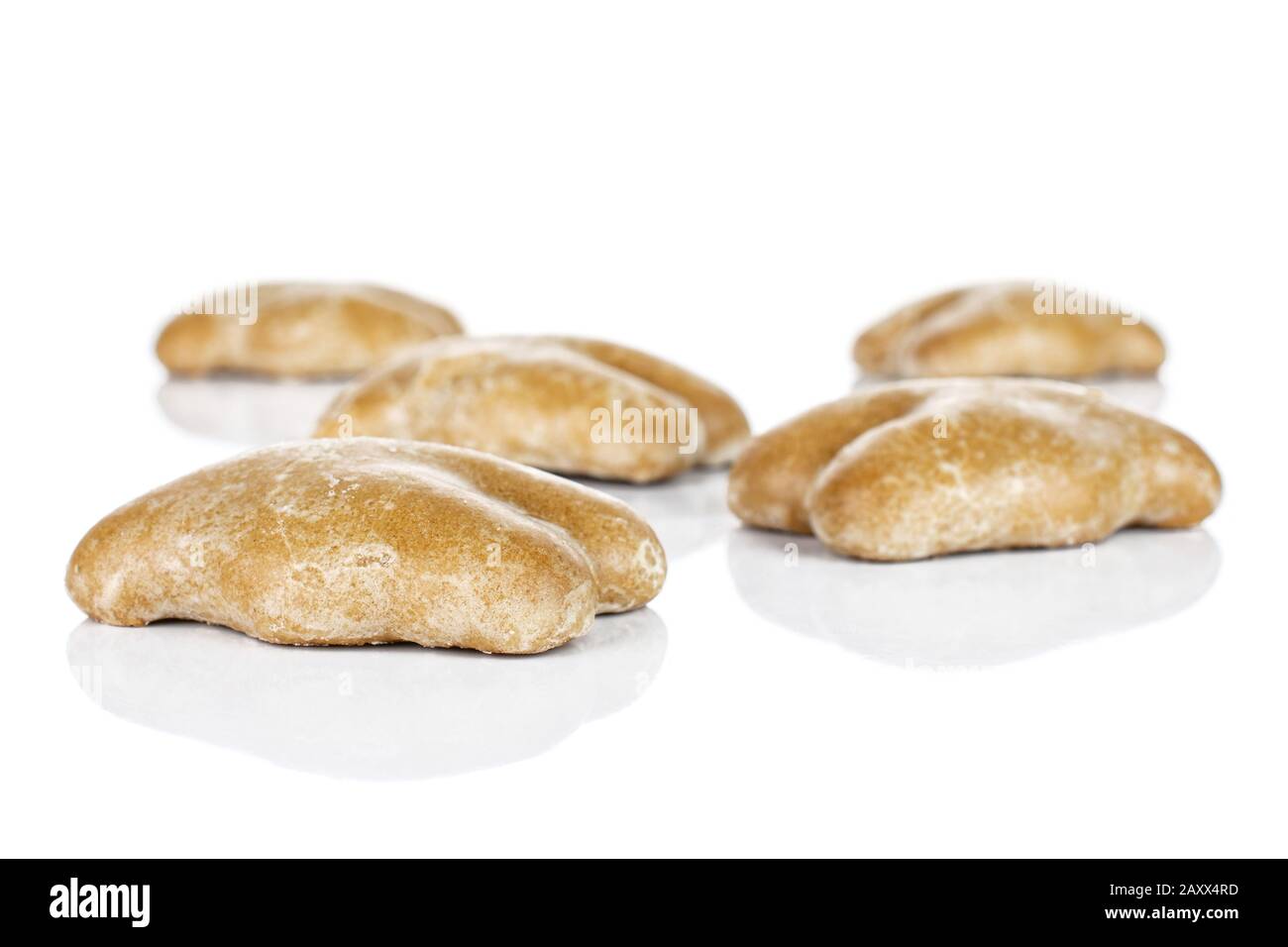 Group of five whole sweet brown gingerbread isolated on white ...