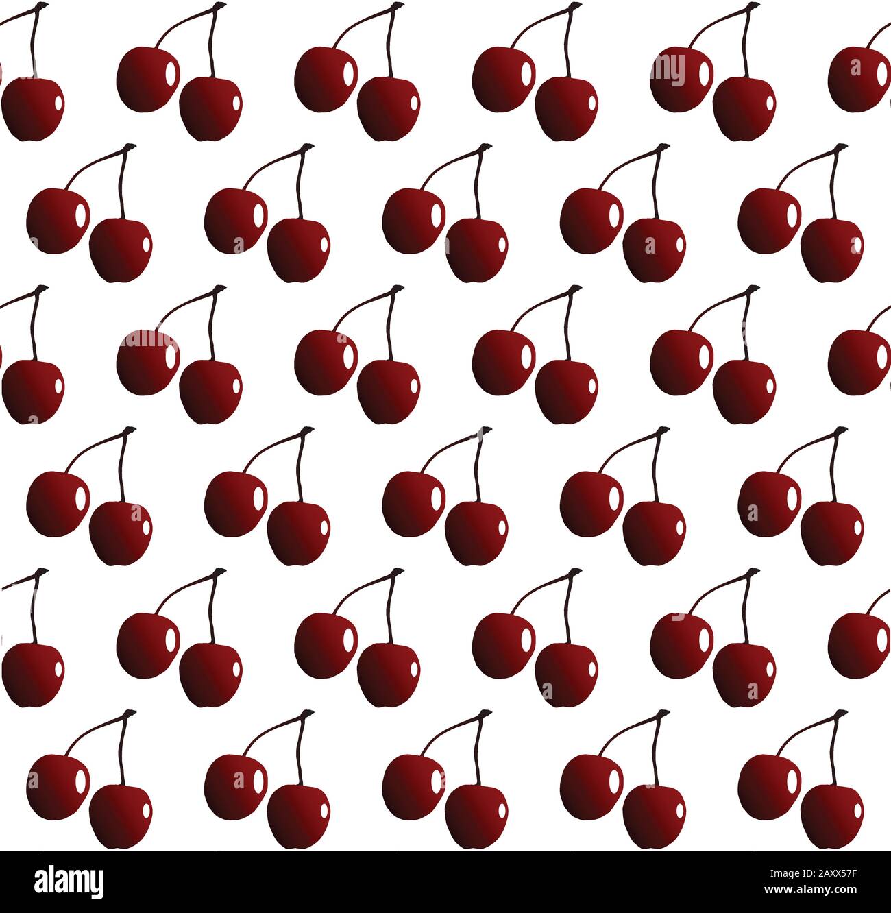 Two cherries with stalks in rows as a seamless pattern isolated on a ...