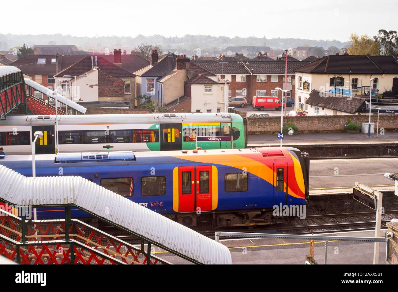 A South West Trains class 450 Desiro train and a Southern class 377 ...