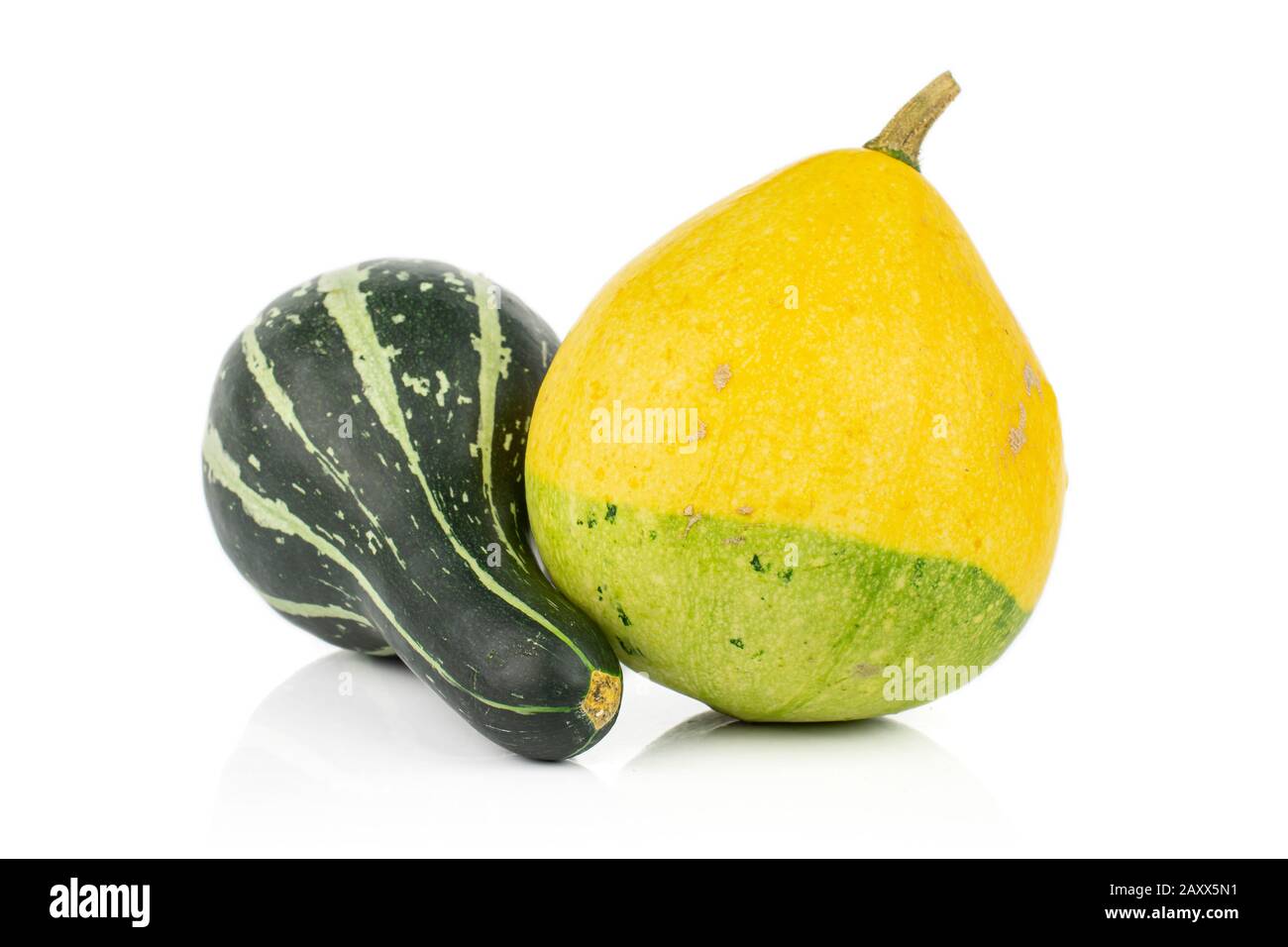 Group of two whole fresh beautiful decorative gourd isolated on white ...